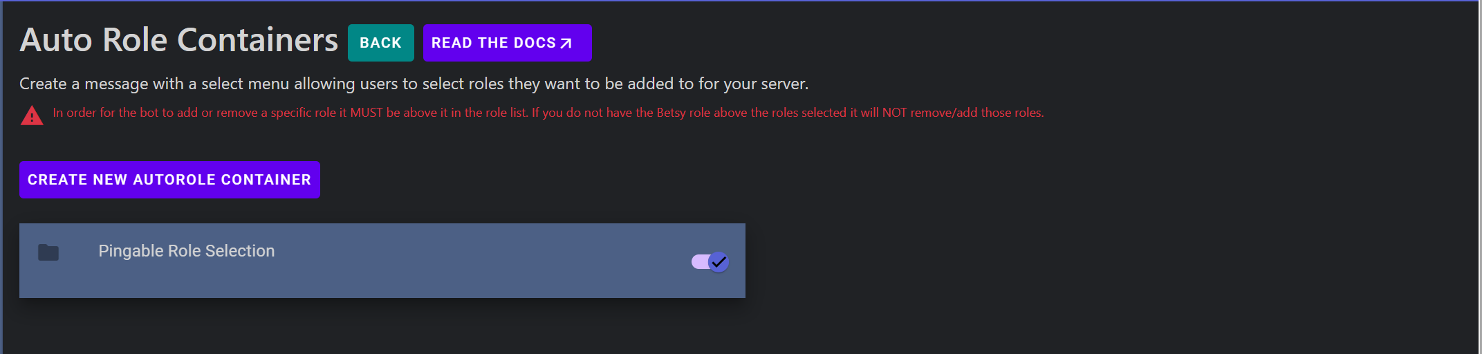Role Selection - Betsy Bot Documentation