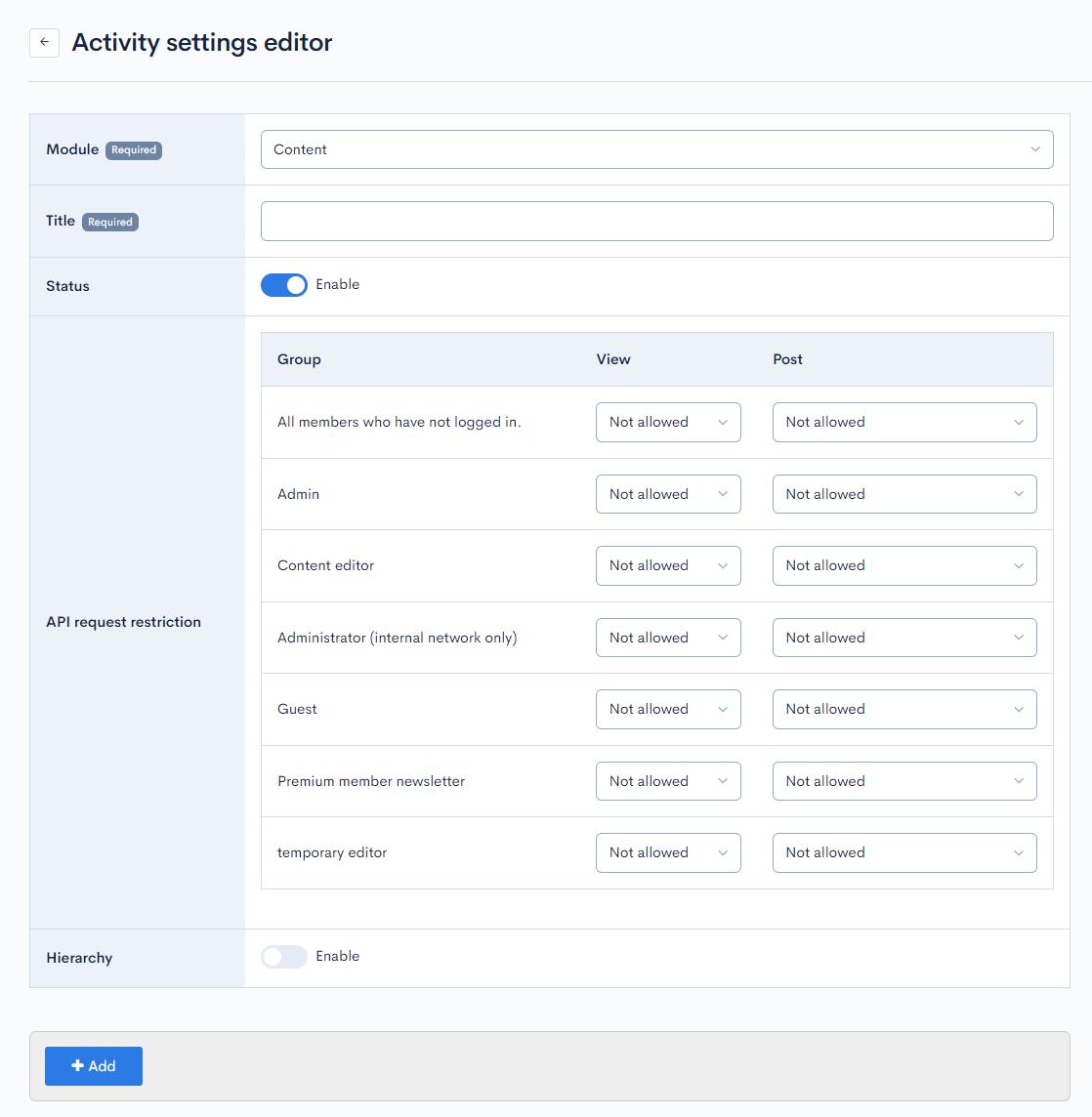 Activity settings | Enterprise Headless CMS Kuroco