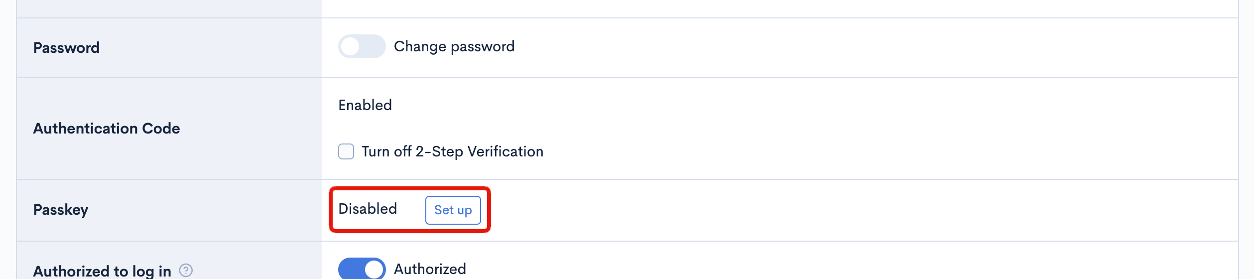 Set up two-factor authentication using Passkey in the Kuroco administration screen. | Enterprise ...