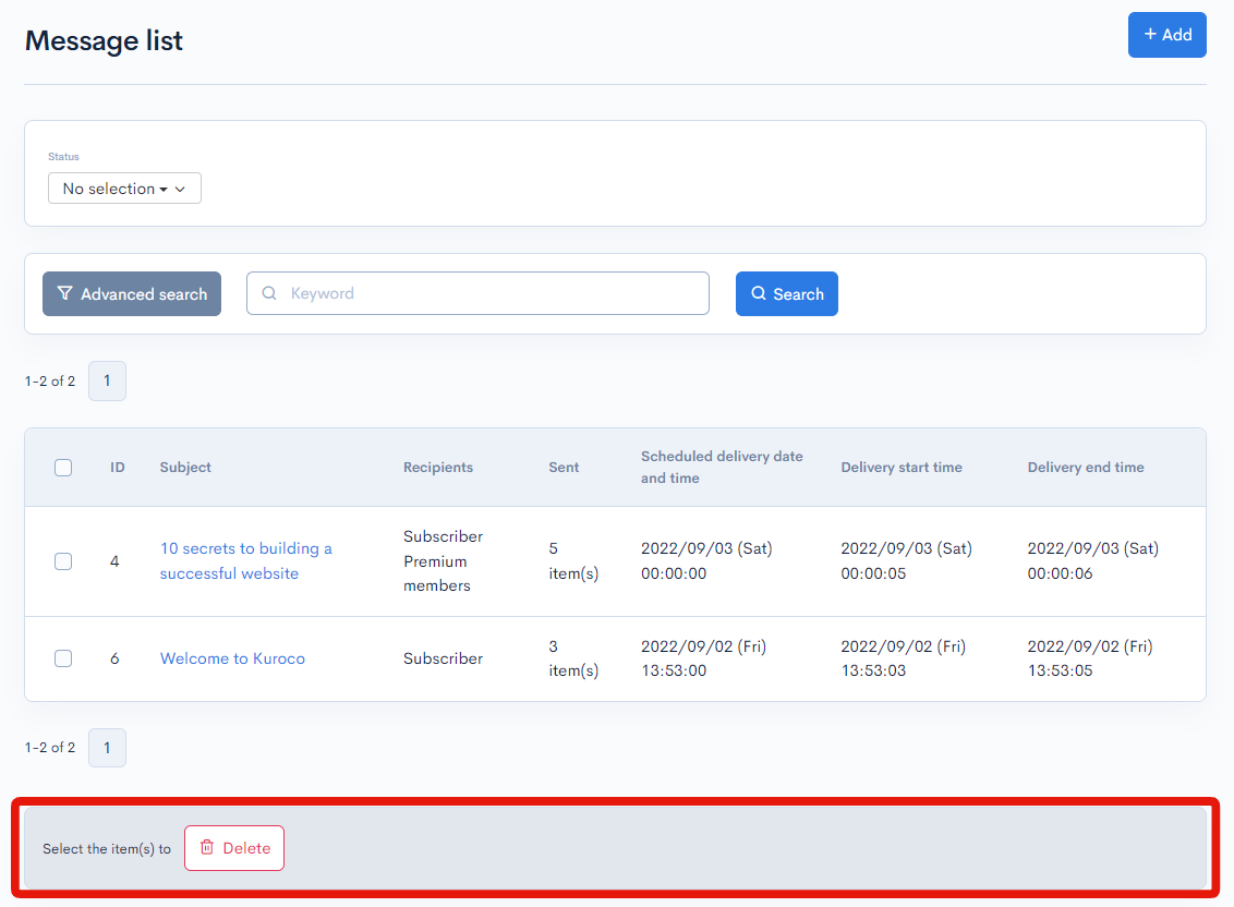 Message list | Enterprise Headless CMS Kuroco
