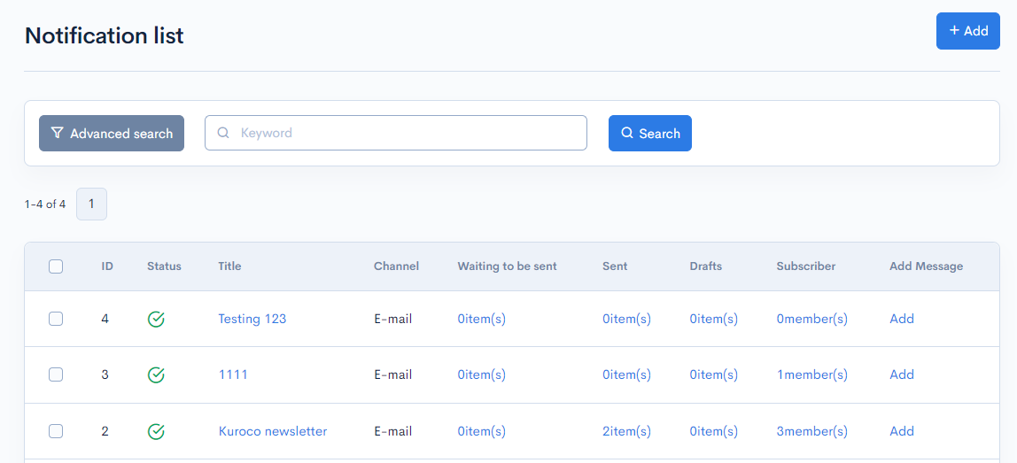 Notification list | Enterprise Headless CMS Kuroco