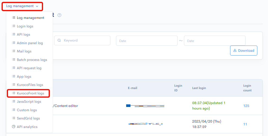 KurocoFront Log | Enterprise Headless CMS Kuroco