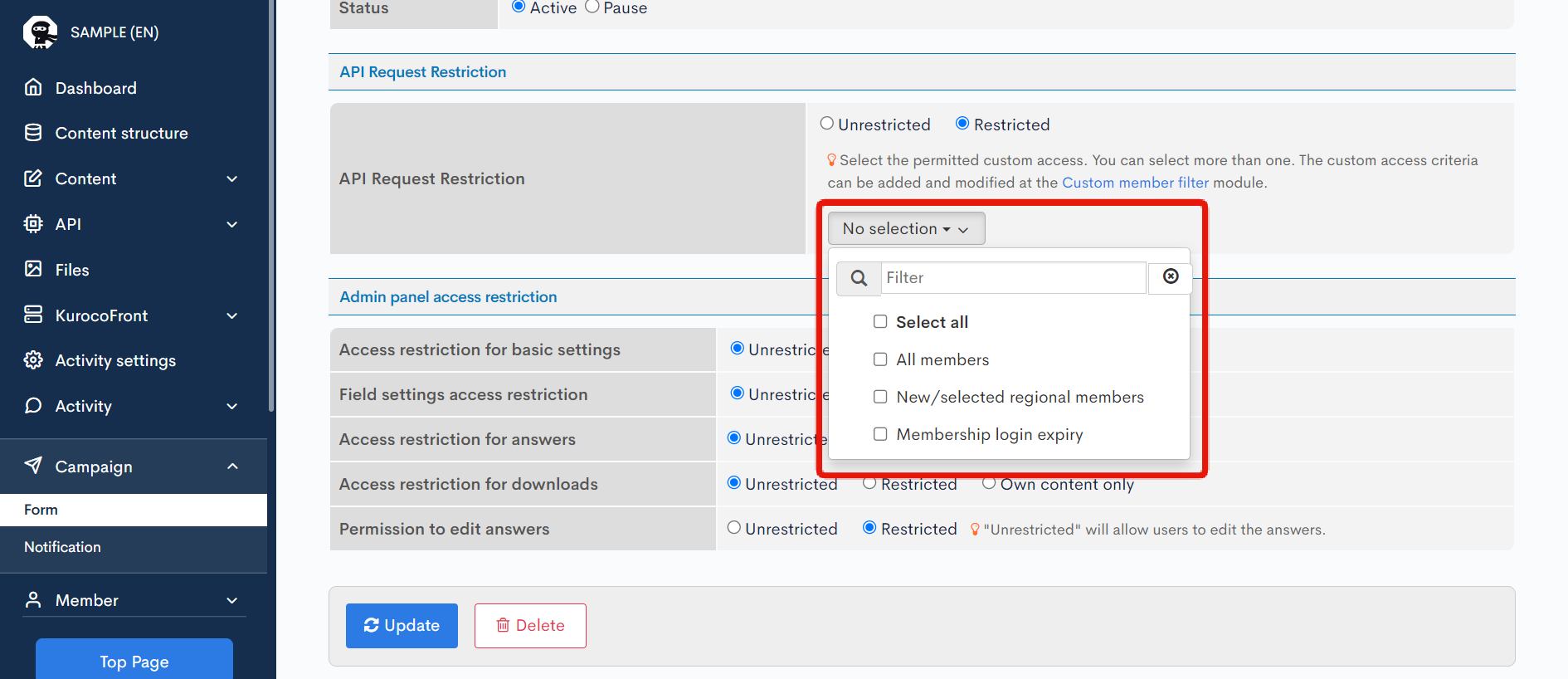 Using custom member filters | Enterprise Headless CMS Kuroco