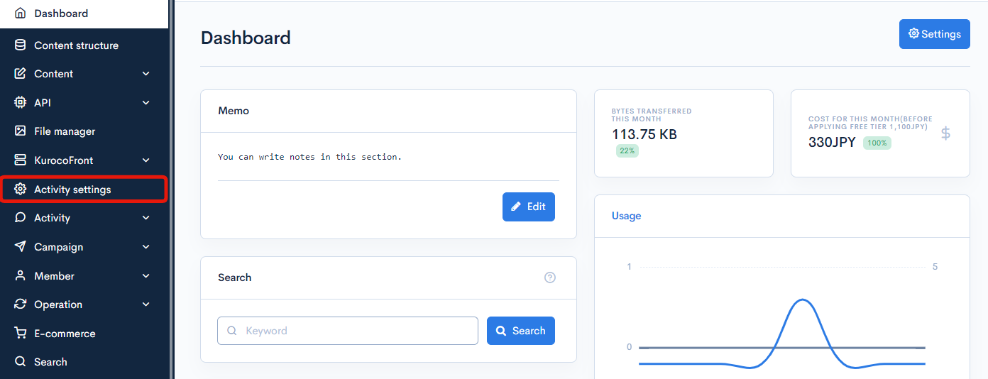 Activity settings | Enterprise Headless CMS Kuroco